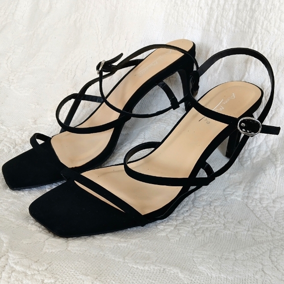 Anne Michelle | Shoes | Anne Michelle Black Strappy Heels With Square ...